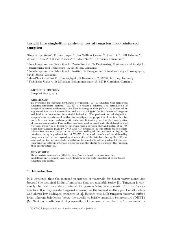 (PDF) Insight into single-fiber push-out test of tungsten fiber ...