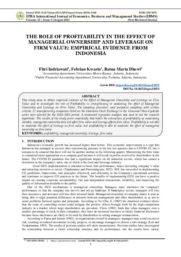 (PDF) Profitability's Role in Ownership and Leverage Effects