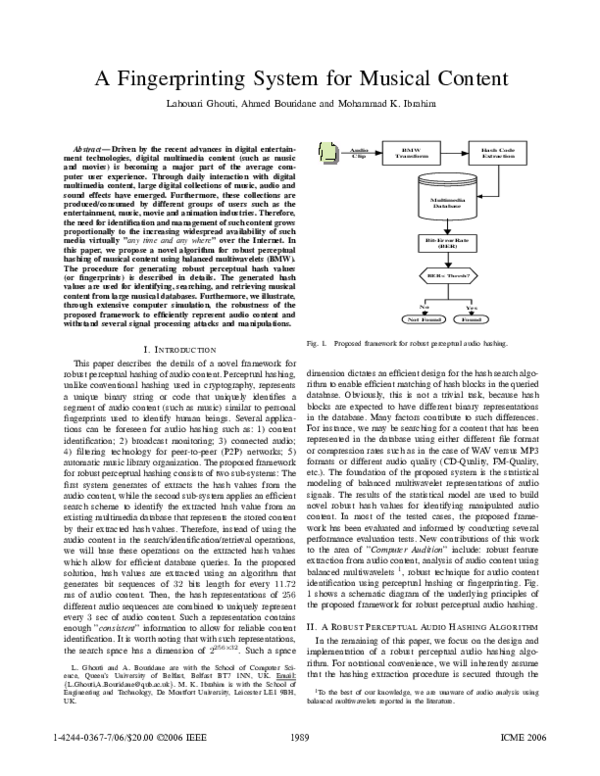 (PDF) A Fingerprinting System for Musical Content | Dr. Lahouari Ghouti ...