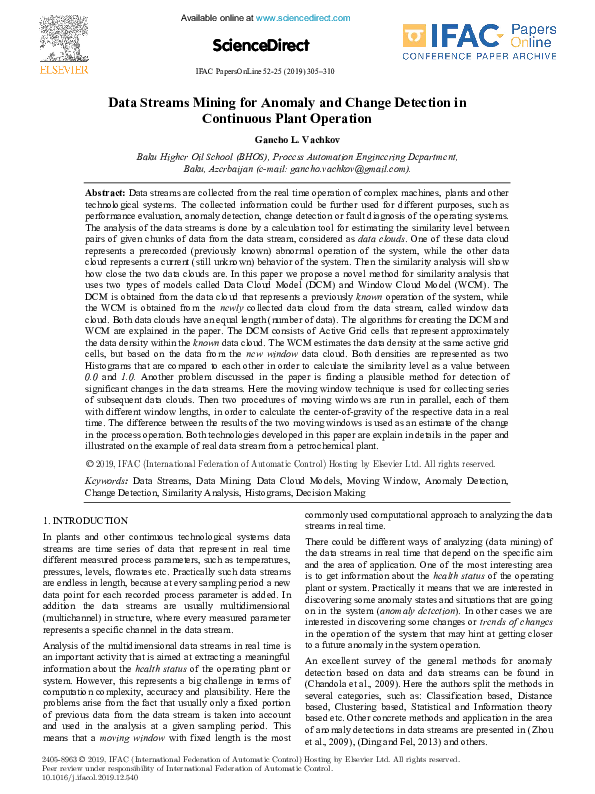 (PDF) Data Streams Mining for Anomaly and Change Detection in Continuous Plant Operation