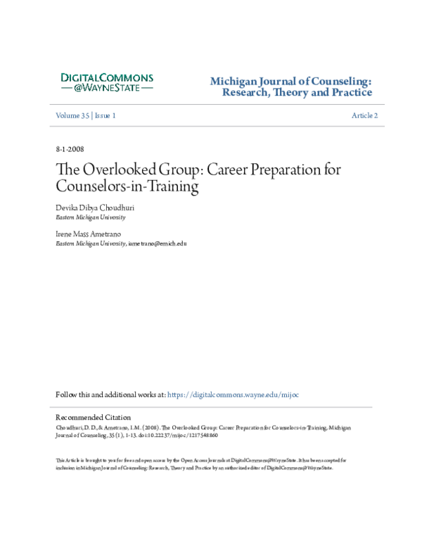 (PDF) The Overlooked Group: Career Preparation for Counselors-in-Training
