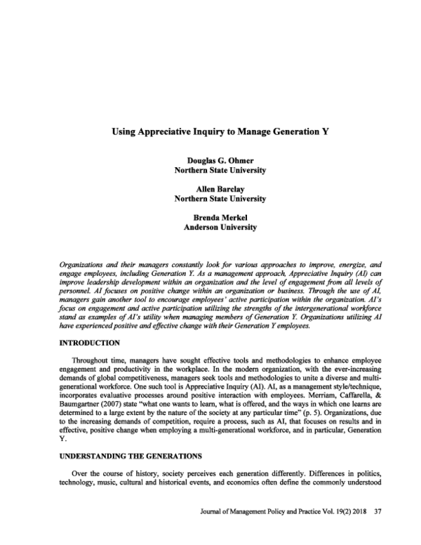 (PDF) Using Appreciative Inquiry to Manage Generation Y