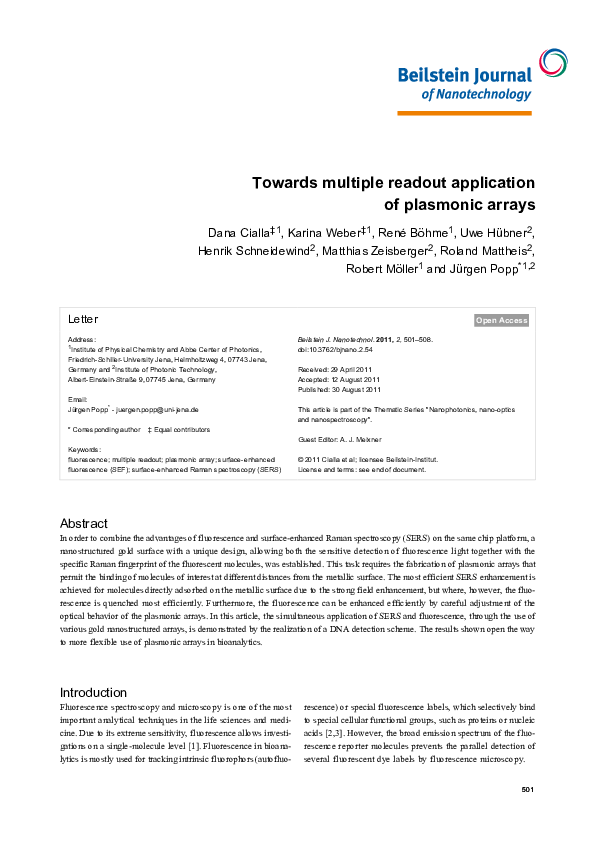(PDF) Towards multiple readout application of plasmonic arrays