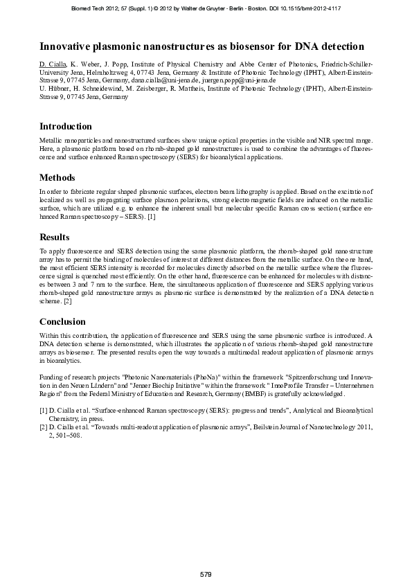 (PDF) Innovative plasmonic nanostructures as biosensor for DNA detection