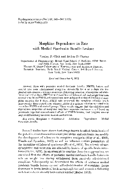 (PDF) Morphine dependence in rats with medial forebrain bundle lesions