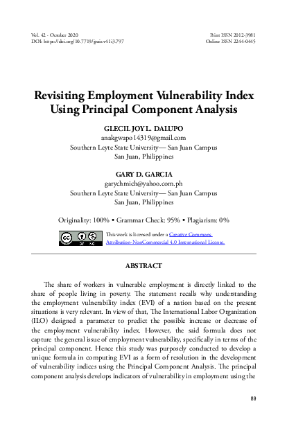 (PDF) Revisiting Employment Vulnerability Index Using Principal ... (PDF) Revisiting Employment Vulnerability Index Using Principal ...