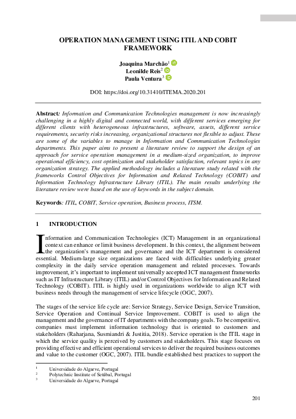 (PDF) Operation Management Using Itil and Cobit Framework