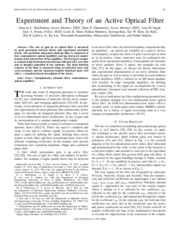 (PDF) Experiment and Theory of an Active Optical Filter | Gary Evans ...