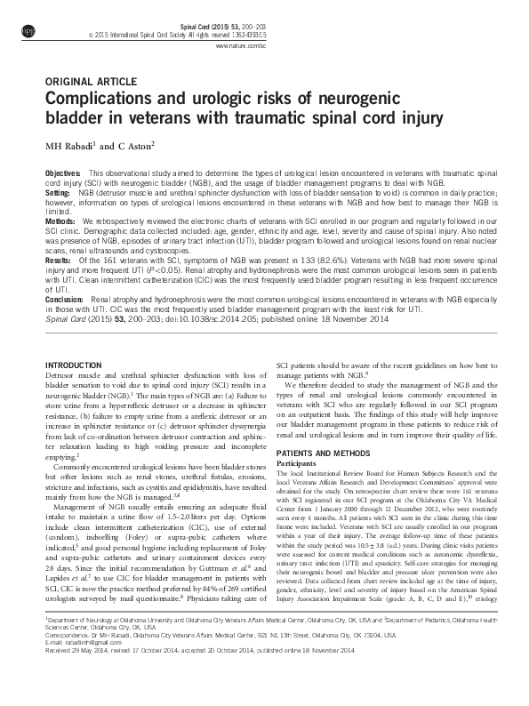 (PDF) Complications and urologic risks of neurogenic bladder in ...
