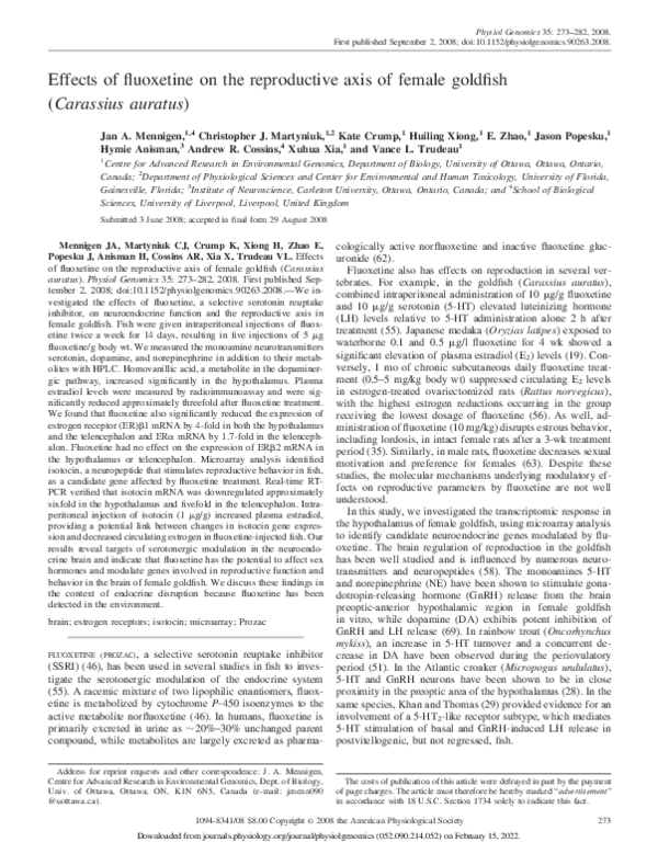 (PDF) Effects of fluoxetine on the reproductive axis of female goldfish ...