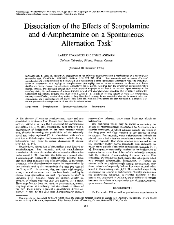 (PDF) Dissociation of the effects of scopolamine and d-amphetamine on a ...