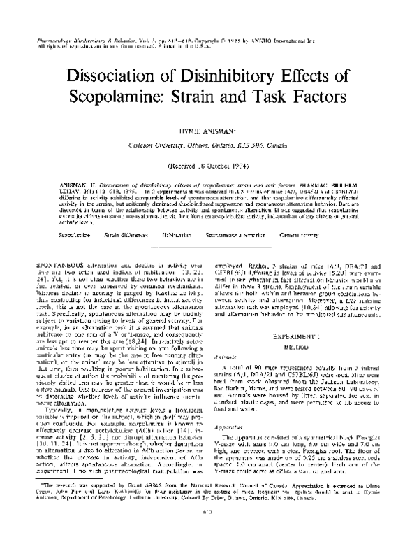 (PDF) Dissociation of disinhibitory effects of scopolamine: Strain and ...