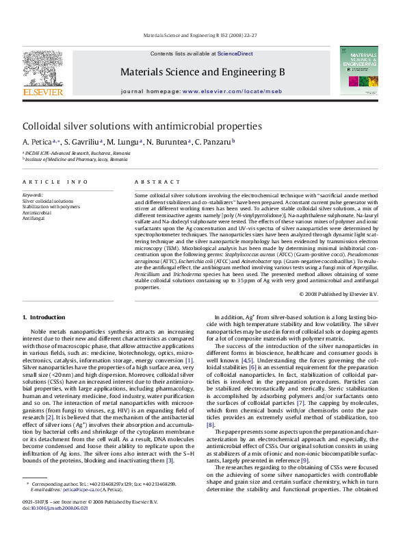 (PDF) Colloidal silver solutions with antimicrobial properties