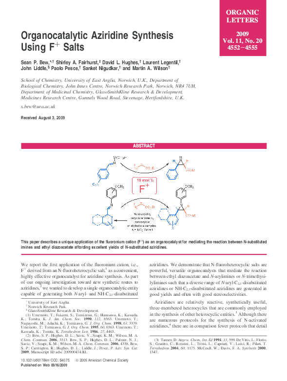 (PDF) Organocatalytic Aziridine Synthesis Using F+ Salts.