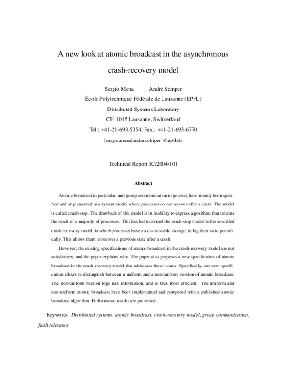 (PDF) A new look at atomic broadcast in the asynchronous crash-recovery model