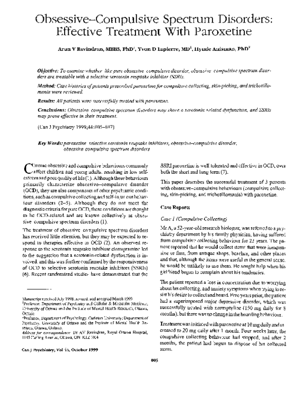 (PDF) Obsessive-Compulsive Spectrum Disorders: Effective Treatment with ...