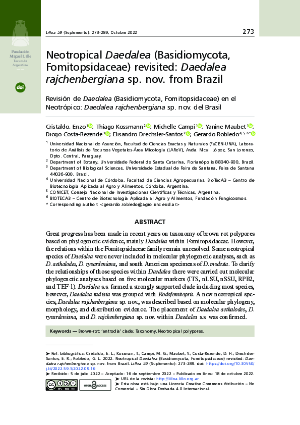 (PDF) Neotropical Daedalea (Basidiomycota, Fomitopsidaceae) revisited ...