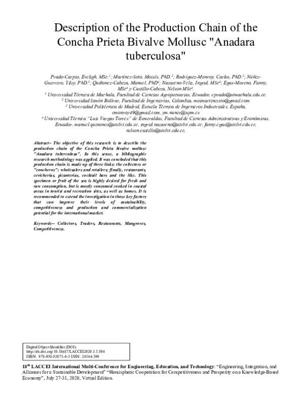 (PDF) Descripción de la Cadena de Producción del Molusco Bivalvo Concha ...