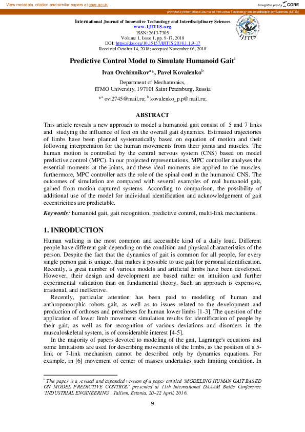 (PDF) Predictive Control Model to Simulate Humanoid Gait