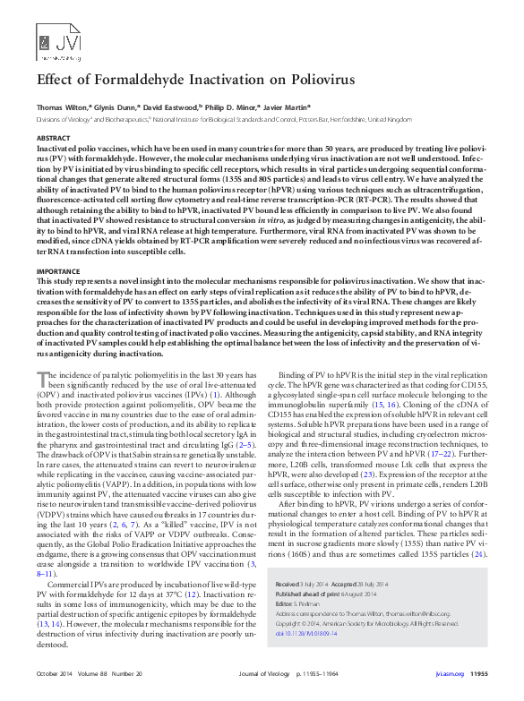 (PDF) Effect of Formaldehyde Inactivation on Poliovirus | Martin Javier ...