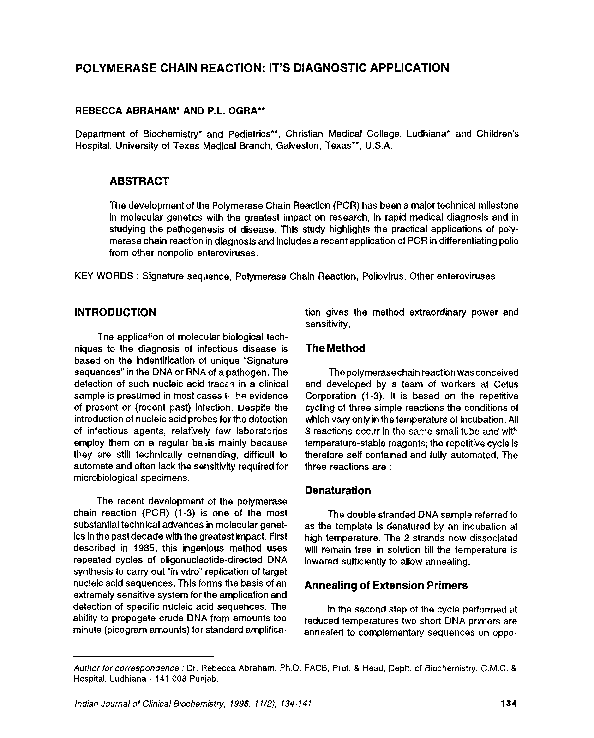 (PDF) Polymerase chain reaction: It’s diagnostic application