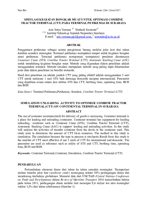 (PDF) Simulasi Kegiatan Bongkar Muat Untuk Optimasi Combine Tractor Terminal (CTT) Pada Terminal ...