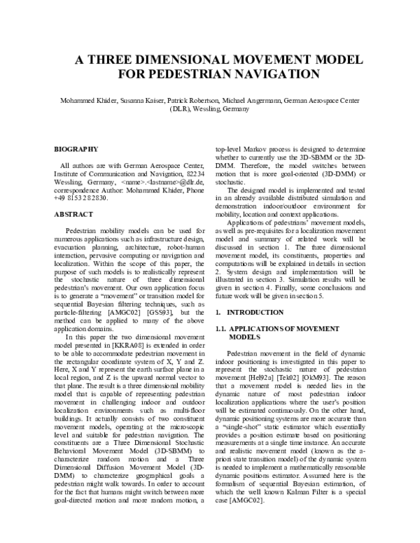 (PDF) A three dimensional movement model for pedestrian navigation