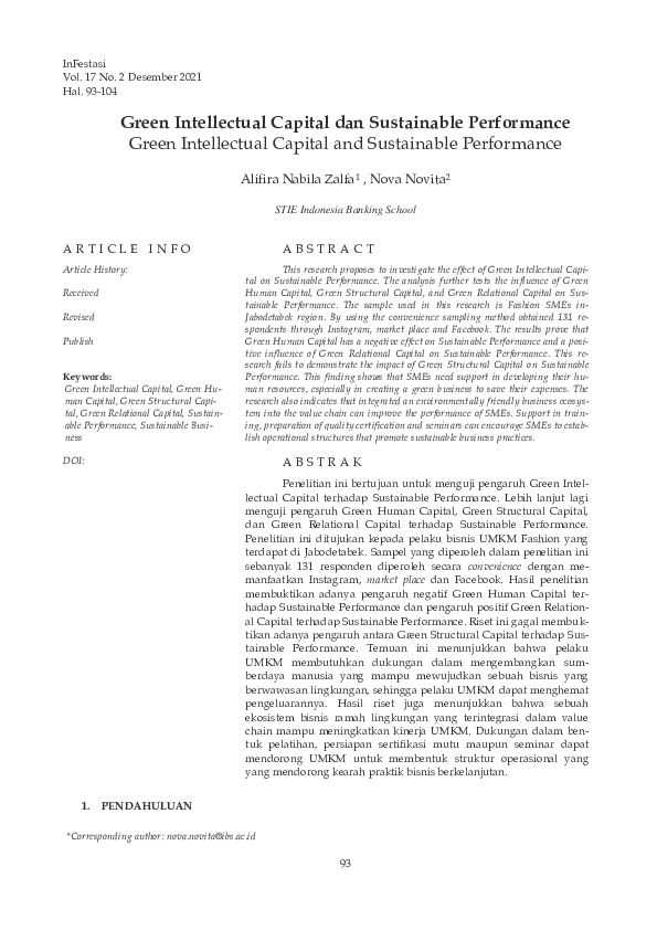 (PDF) Green Intellectual Capital dan Sustainable Performance