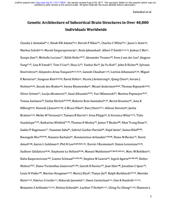 (PDF) Genetic Architecture of Subcortical Brain Structures in Over 40,000 Individuals Worldwide