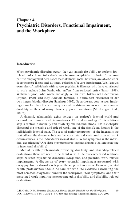 (PDF) Psychiatric Disorders, Functional Impairment, and the Workplace