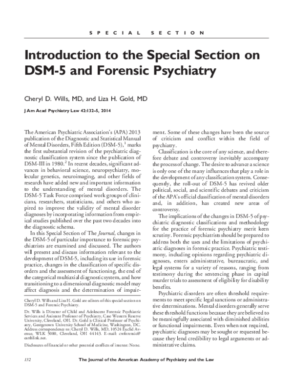 (PDF) Introduction to the special section on DSM-5 and forensic psychiatry