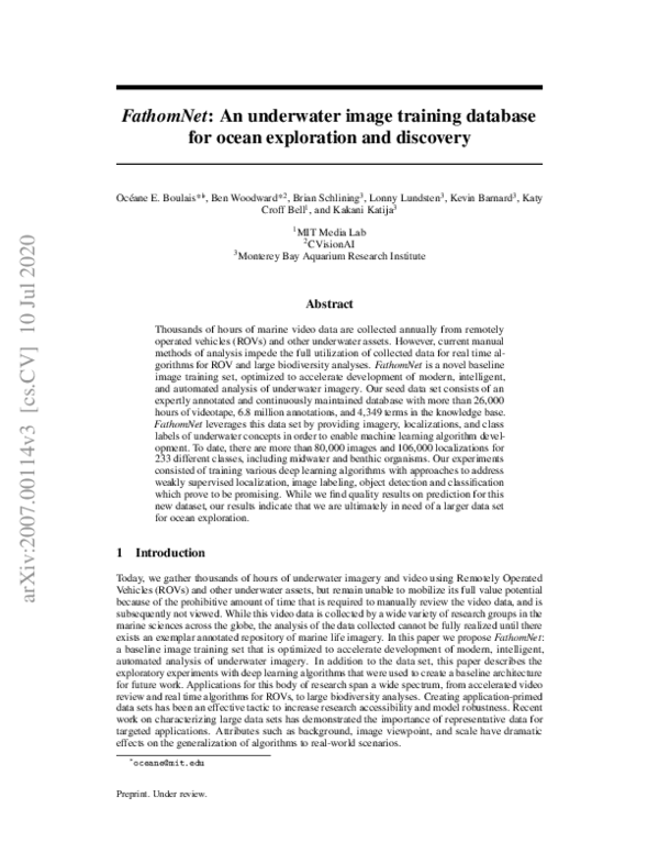 (PDF) FathomNet: An underwater image training database for ocean exploration and discovery