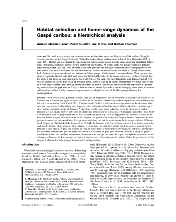 (PDF) Habitat selection and home-range dynamics of the Gaspé caribou: a ...