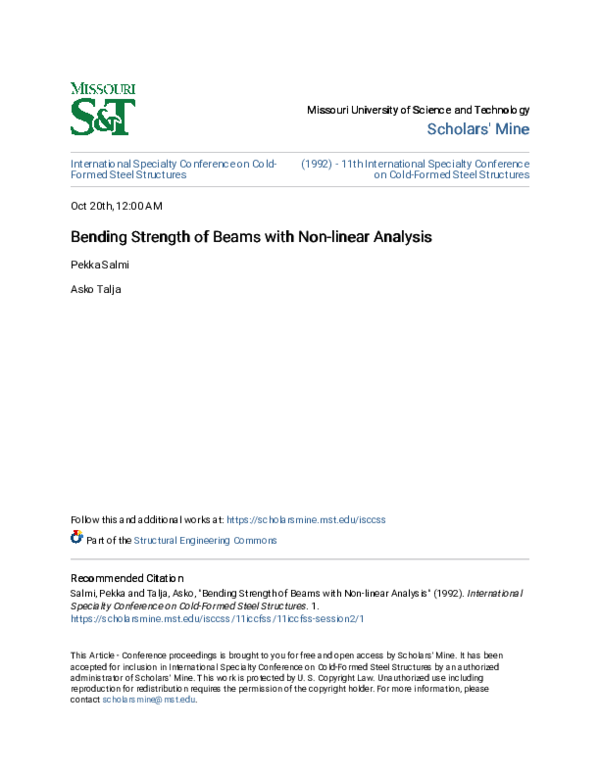 (PDF) Bending Strength of Beams with Non-linear Analysis