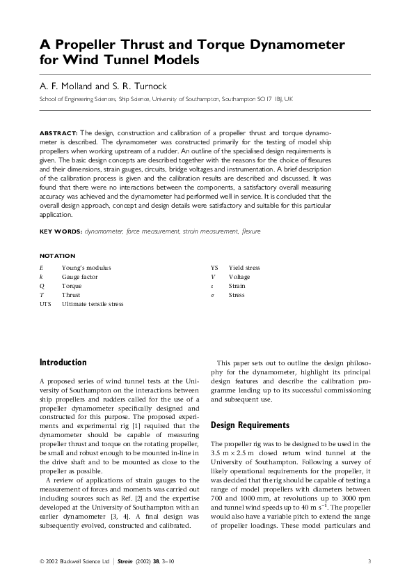 (PDF) A Propeller Thrust and Torque Dynamometer for Wind Tunnel Models