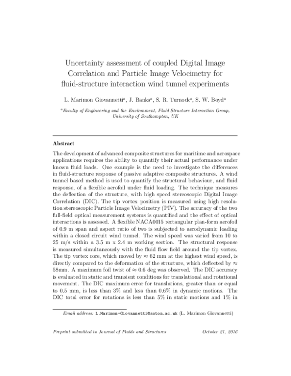 (PDF) Uncertainty assessment of coupled Digital Image Correlation and Particle Image Velocimetry ...
