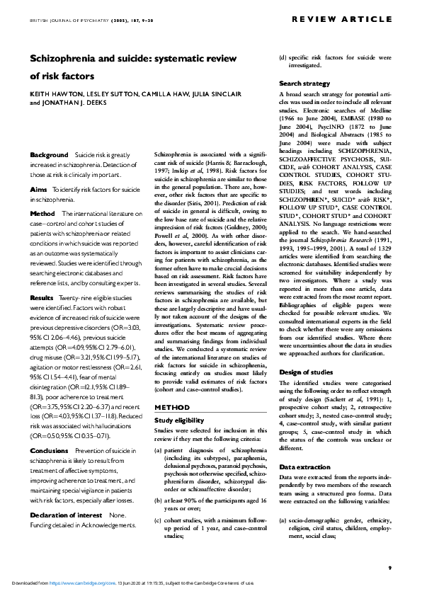 (PDF) Schizophrenia and suicide: Systematic review of risk factors
