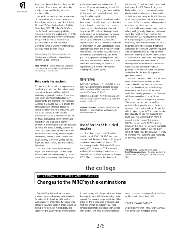 (PDF) Use of Section 62 in clinical practice