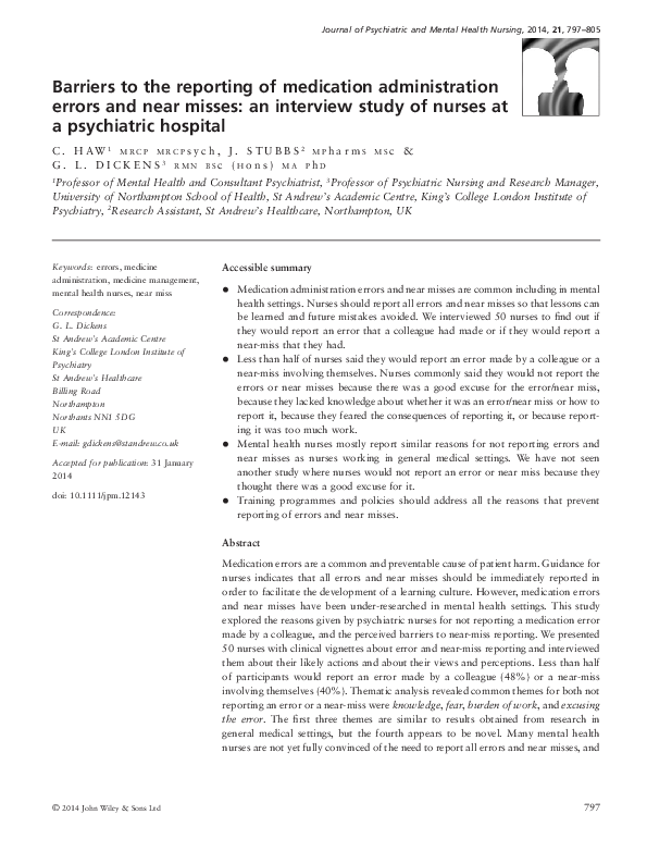 (PDF) Barriers to the reporting of medication administration errors and ...