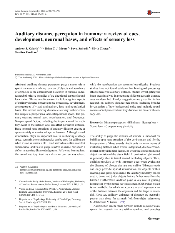 (PDF) Auditory distance perception in humans: a review of cues ...