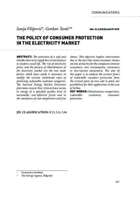 (PDF) The policy of consumer protection in the electricity market