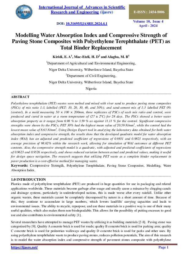 (PDF) Modelling Water Absorption Index and Compressive Strength of ...