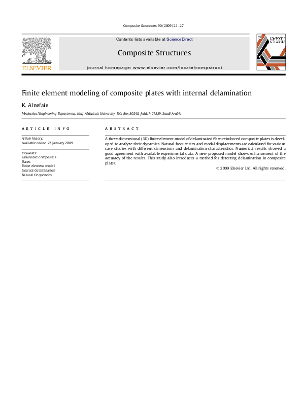 Pdf Finite Element Modeling Of Composite Plates With Internal Delamination