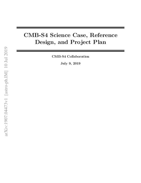 (PDF) CMB-S4 Science Case, Reference Design, and Project Plan | Shannon ...