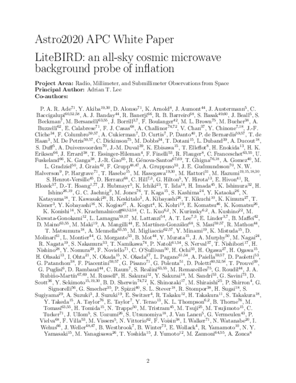(PDF) LiteBIRD: an all-sky cosmic microwave background probe of inflation
