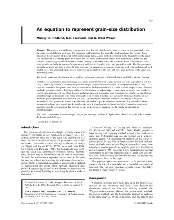 (PDF) An equation to represent grain-size distribution
