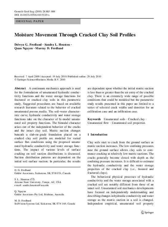 (PDF) Moisture Movement Through Cracked Clay Soil Profiles