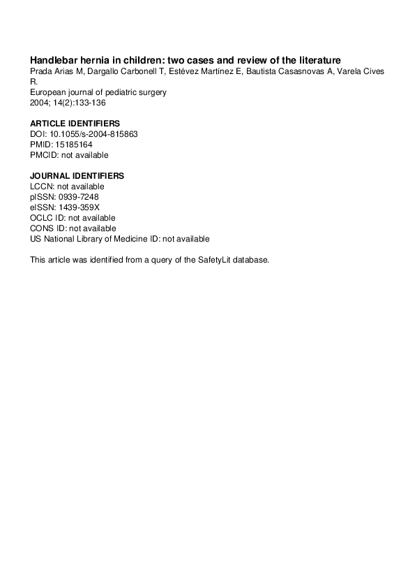 (PDF) Handlebar Hernia in Children: Two Cases and Review of the Literature