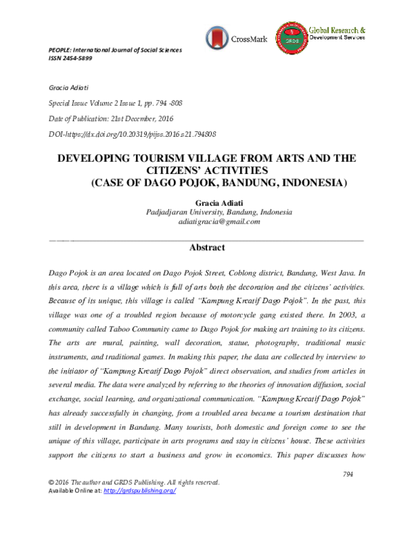 (PDF) Developing Tourism Village from Arts and the Citizens’ Activities (Case of Dago Pojok ...