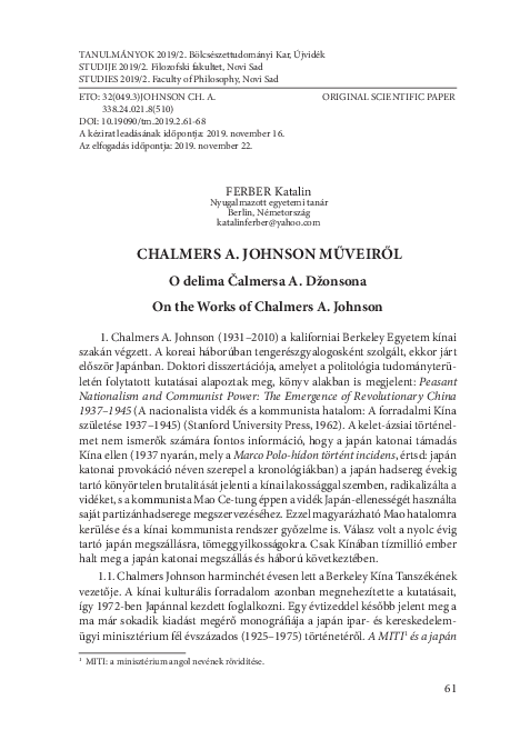 (PDF) Chalmers A. Johnson Műveiről
